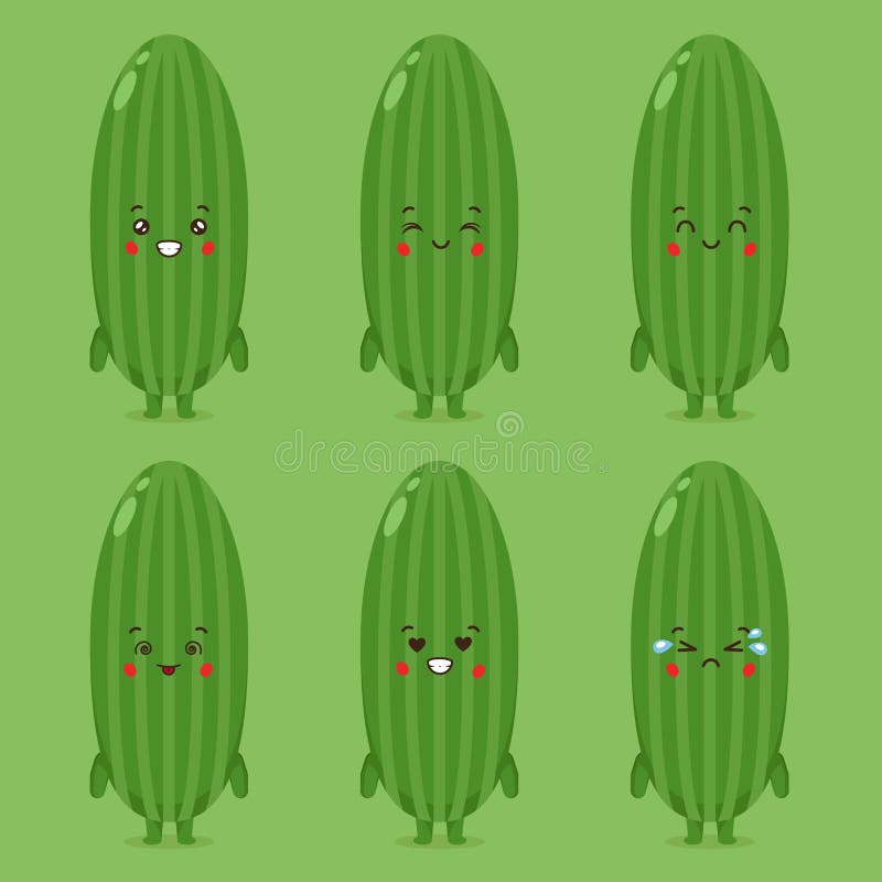 Cute Cucumber with Various Expression Stock Vector - Illustration of ...