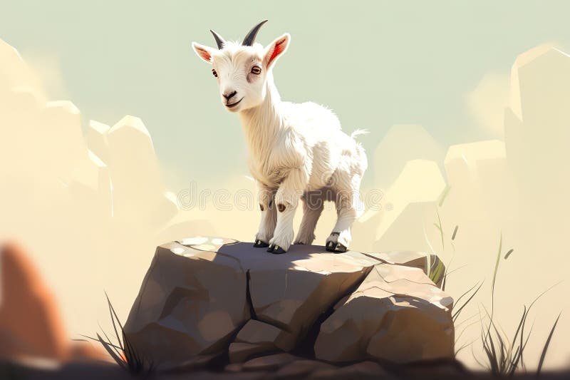 A Cute and Cuddly Baby Goat Playing on a Rock Generative AI Stock Photo ...
