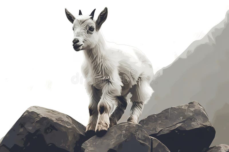 A Cute and Cuddly Baby Goat Playing on a Rock Generative AI Stock ...