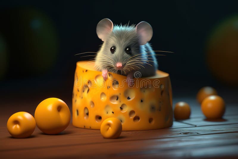A Cute and Cuddly Mouse in a Cheese Wheel Generative AI Stock ...