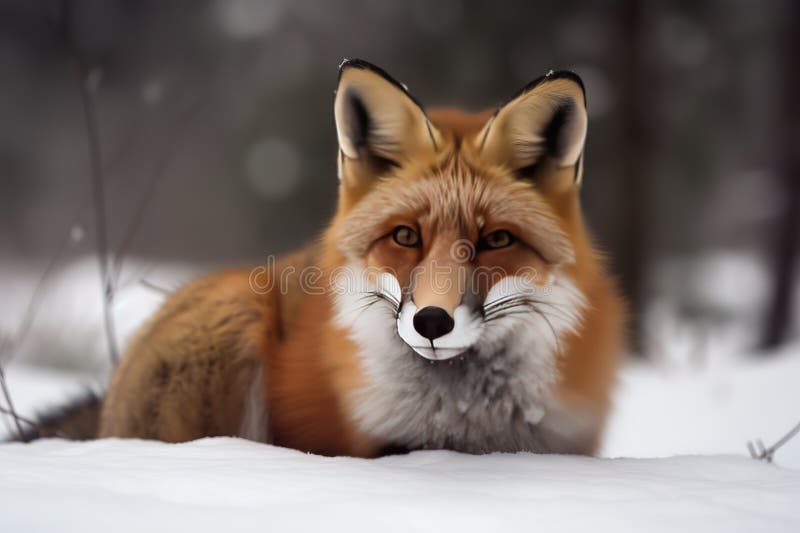 A Cute and Cuddly Red Fox Playing in the Snow, Showing Off Its Cute and ...