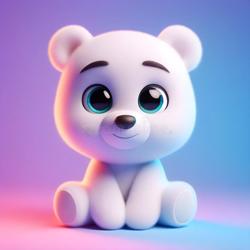 Cute Cuddly White Teddy Bear in 3D. Stock Illustration - Illustration ...
