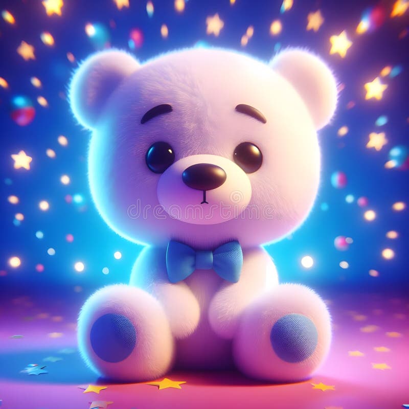 Cute Cuddly White Teddy Bear in 3D. Stock Illustration - Illustration ...