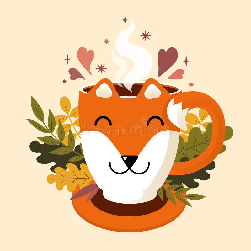 Cute Cup in the Form of a Fox in Autumn Colors Stock Vector ...