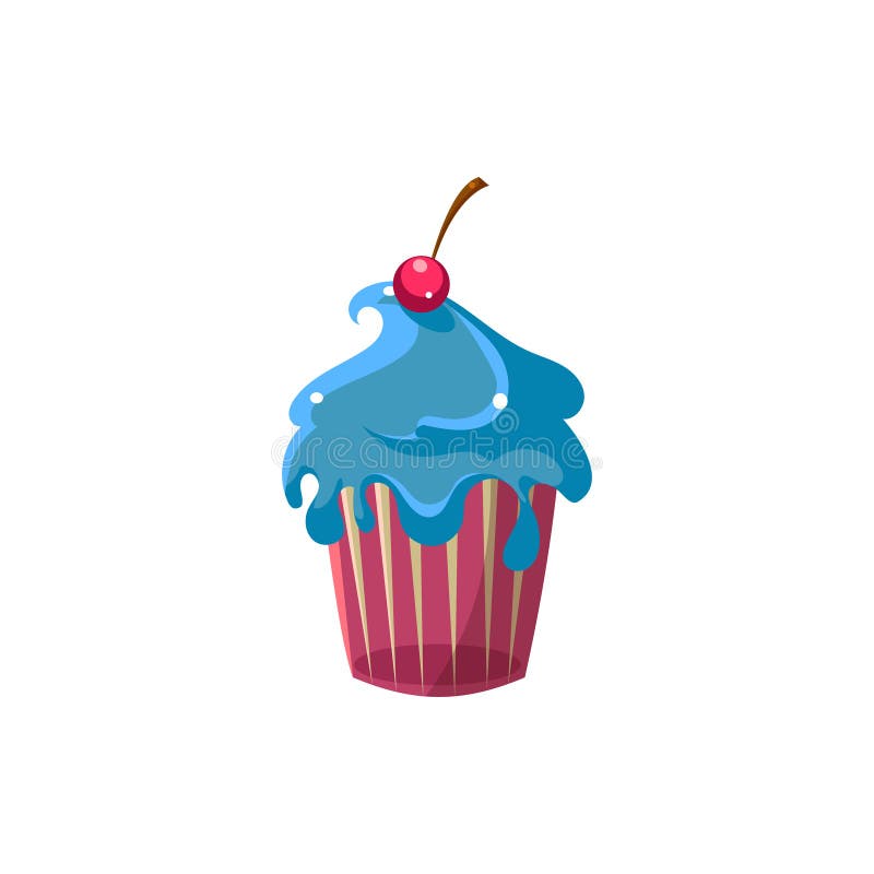 Cute Cupcake with Blue Icing Stock Vector - Illustration of cupcake ...