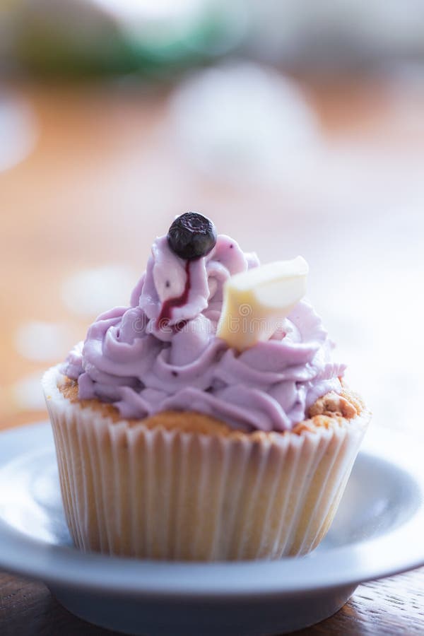 Cute Cupcake with Blueberry Cream Stock Image - Image of food, close ...