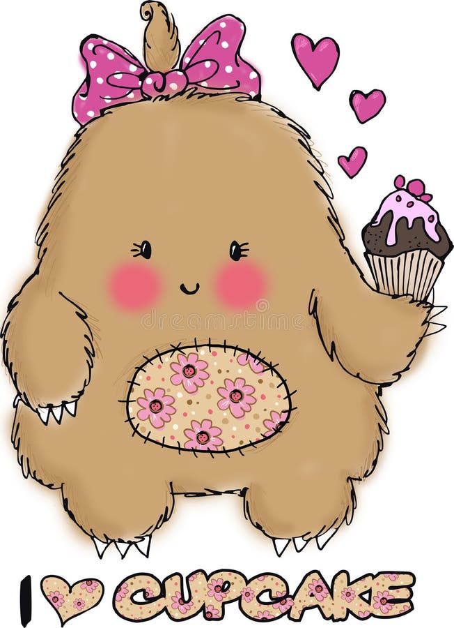 Cute Cupcake Monster T-shirt Print Stock Illustration - Illustration of ...