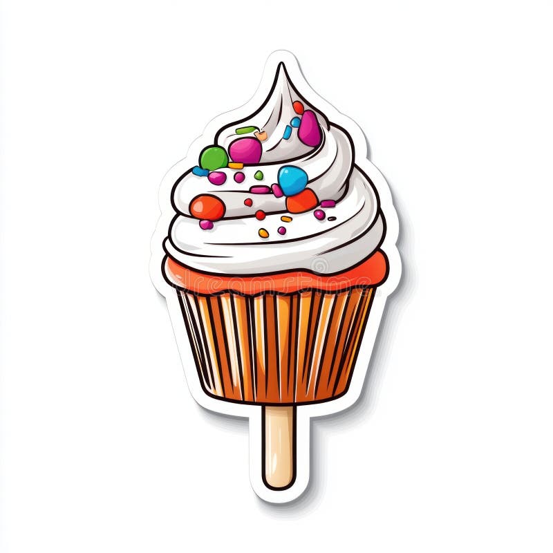 Cute Cupcake on a Popsicle Stick Sticker Stock Illustration ...