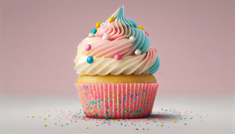 Cute Cupcake with Vibrant Pink Icing and Decoration ,generative AI ...