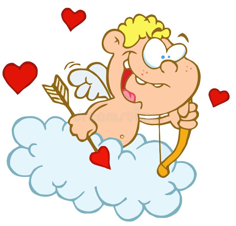 Cute Cupid with Bow and Arrow Flying in Cloud Stock Vector ...