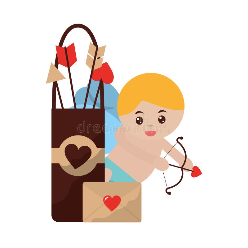 Cute Cupid with Bow Arrow Message Love Valentine Stock Vector ...