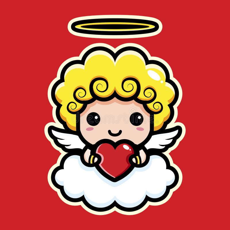 Cute Cupid Characters are in the Clouds Hugging Hearts Stock Vector ...