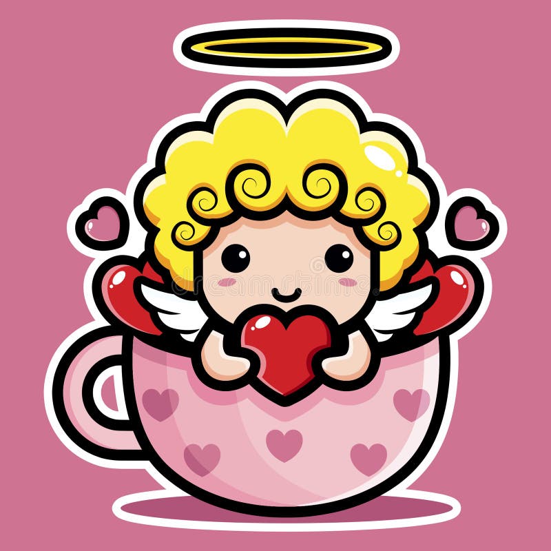 Cute Cupid Characters in Cups Filled with Love Stock Vector ...