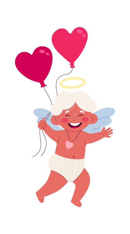 Cute Cupid Flat Icon Funny Angel with Balloons Stock Vector ...