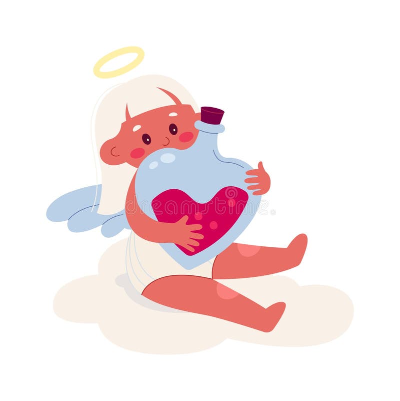 Cute Cupid with Love Potion Flat Icon God of Love Stock Vector ...