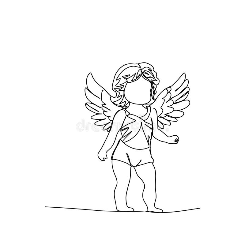 Cute Cupid One Line Drawing Vector Illustration Stock Illustration ...