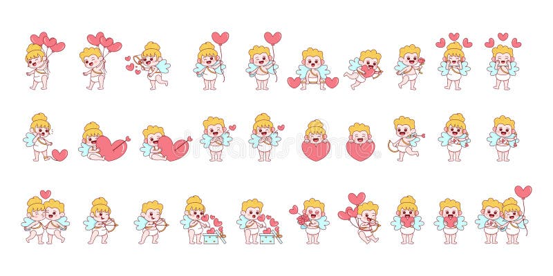 Vector Cute Cupid Saint Valentine Illustrations Isolated Stock Vector ...