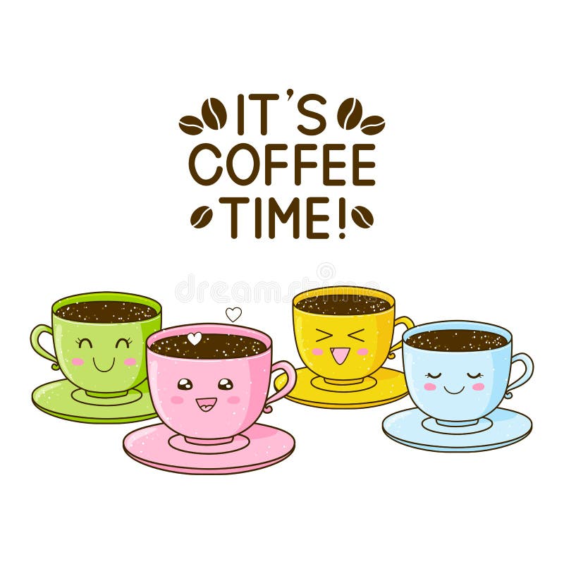 Cute cups of coffee stock vector. Illustration of text - 74337538