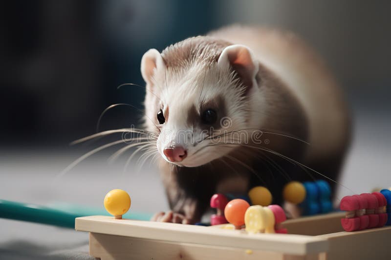 A Cute and Curious Ferret Playing with Toys Generative AI Stock ...