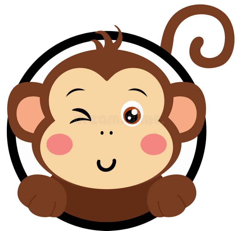 Cute Curious Monkey Peeking Out Stock Illustration - Illustration of ...