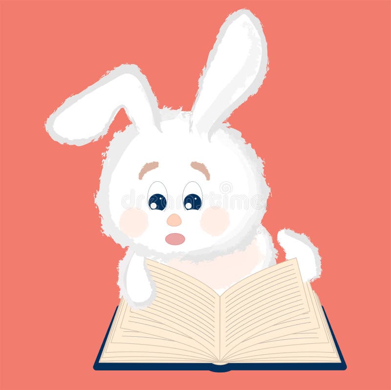 Cute Curious White Fluffy Rabbit is Reading an Interesting Book Stock ...