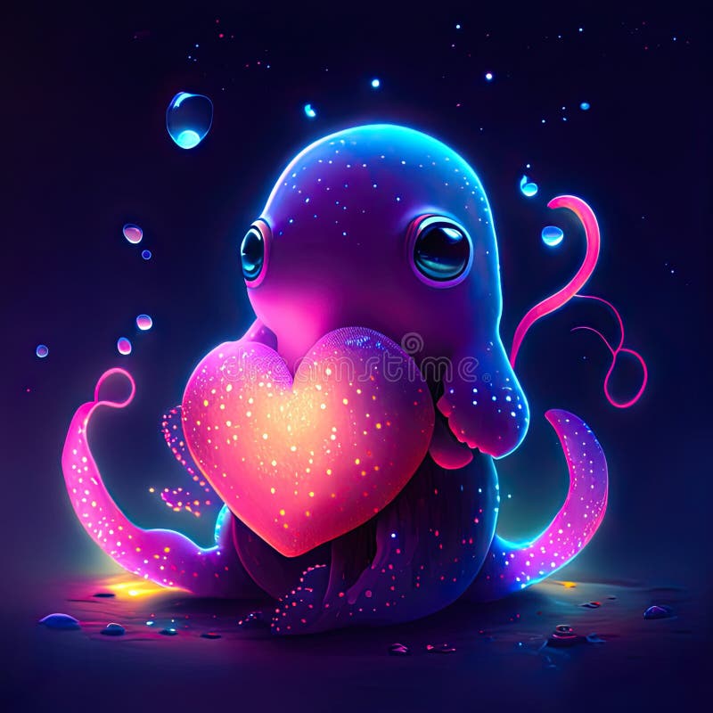 Cuttlefish Hugging Heart Illustration of an Octopus with a Heart on a ...