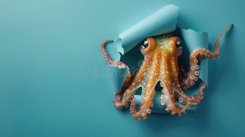 Cute Cuttlefish Peeking through a Hole Stock Illustration ...