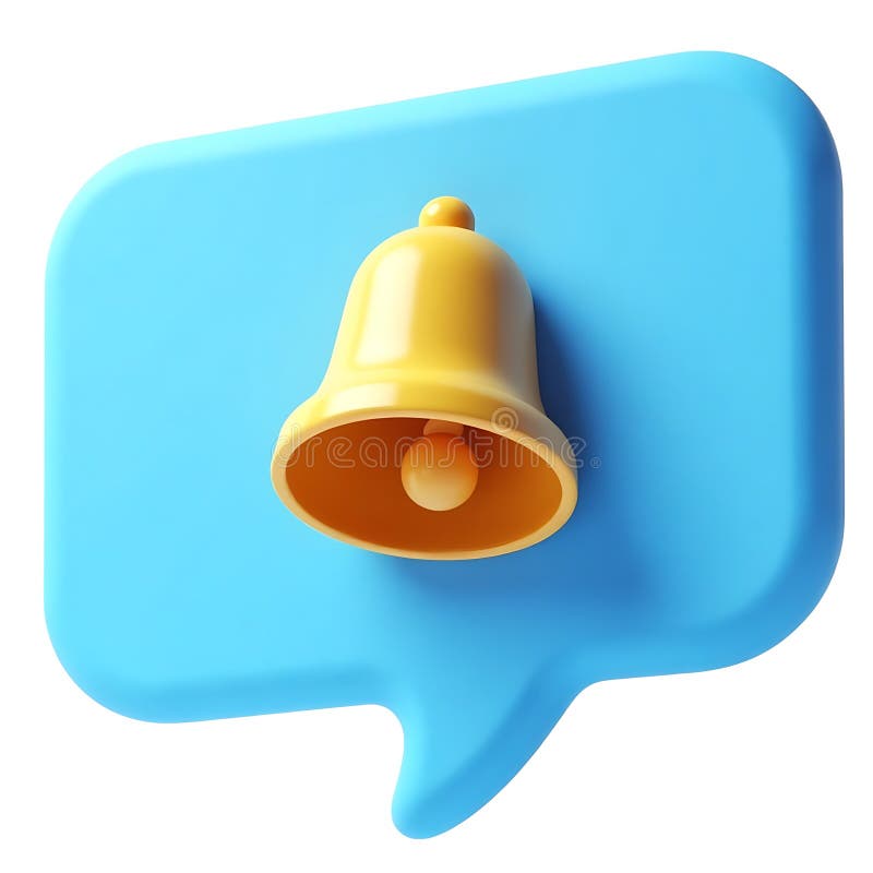 Cute 3D Bell Notification on Blue Speech Bubble White Background Stock ...