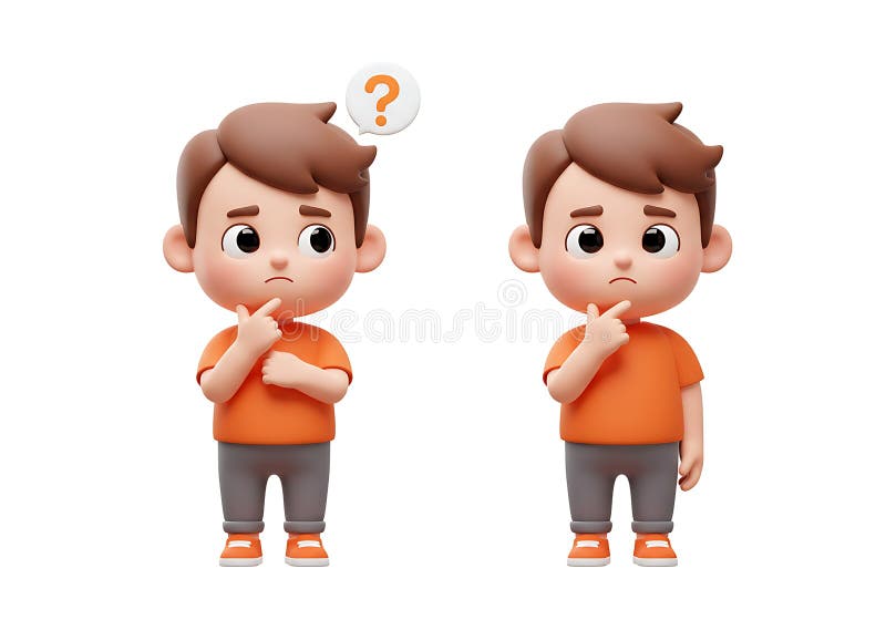 Cute 3D Boy Character Thinking and Questioning Stock Vector ...