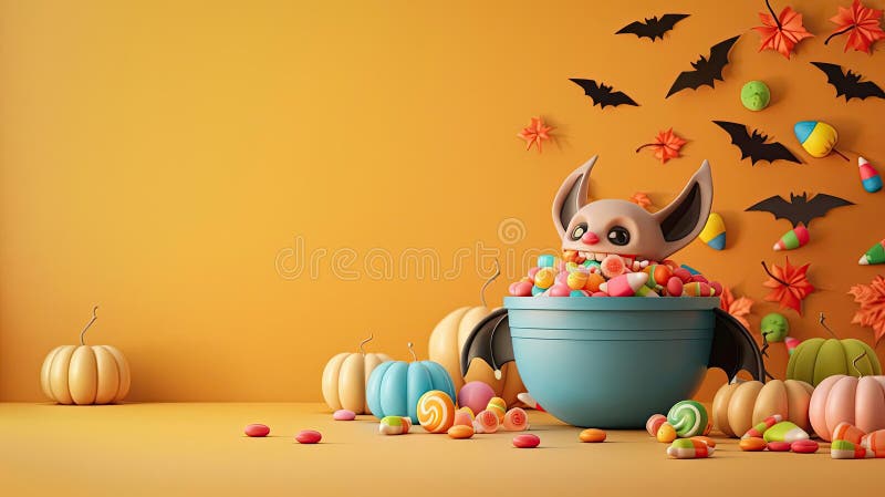 A Cute 3D Cartoon Bat with Candy in Its Mouth, Halloween Stock ...