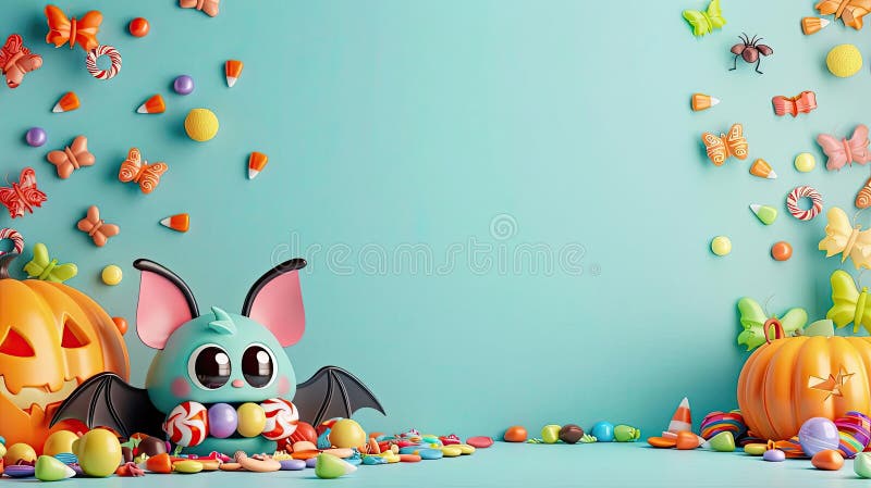 A Cute 3D Cartoon Bat with Candy in Its Mouth, Halloween Stock ...