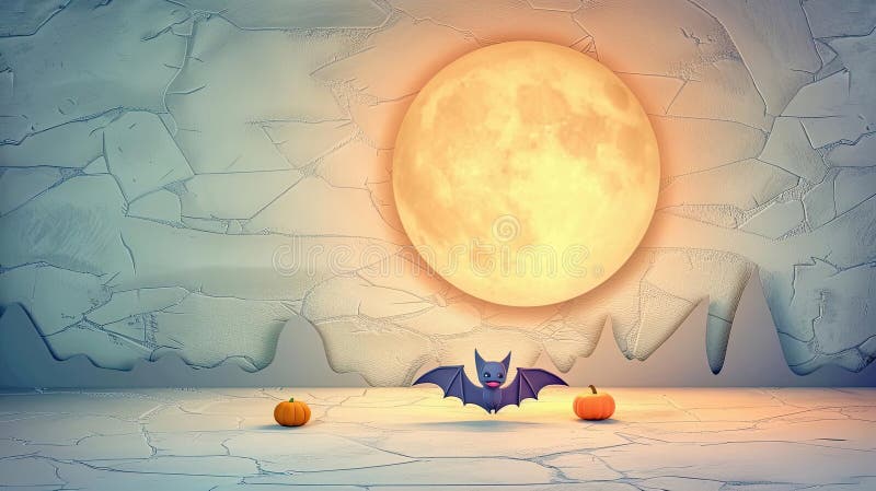 A Cute 3D Cartoon Bat Flying Around a Full Moon, Halloween Stock ...