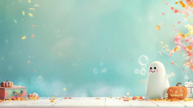 A Cute 3D Cartoon Ghost Blowing Bubbles, Halloween Stock Illustration ...