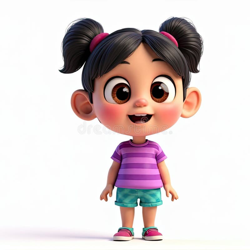 Cute 3D Cartoon Girl Character. Stock Illustration - Illustration of ...