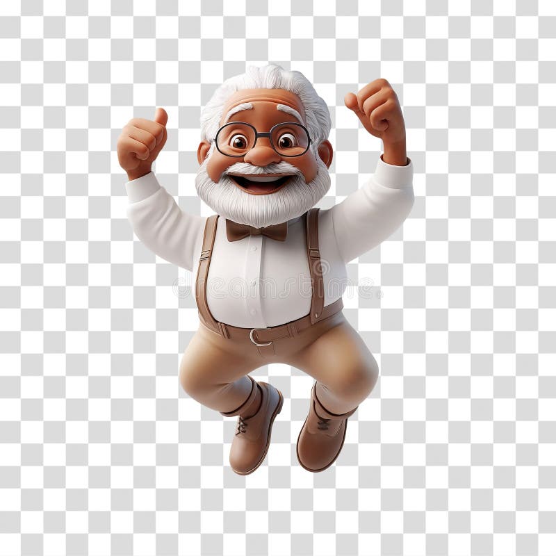 Cute 3d Cartoon Old Man with Glasses and Suspenders is Jumping with His ... Cute 3d Cartoon Old Man with Glasses and Suspenders is Jumping with His ...