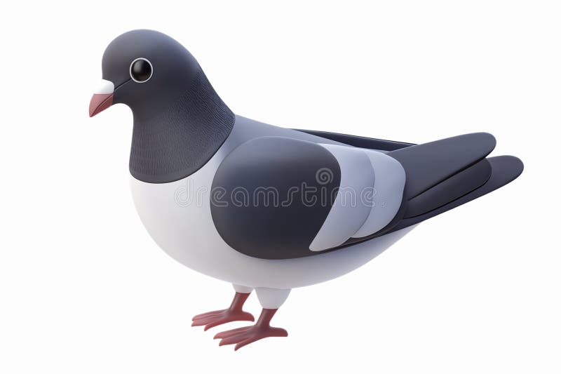 Cute 3D Cartoon Pigeon Character with Black and White Feather Details ...
