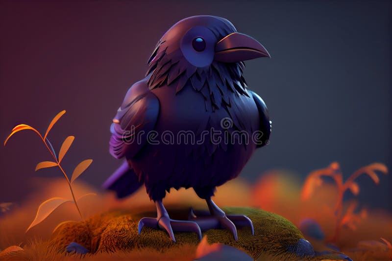 Cute 3D Cartoon Raven Character.generative Ai Stock Illustration ...