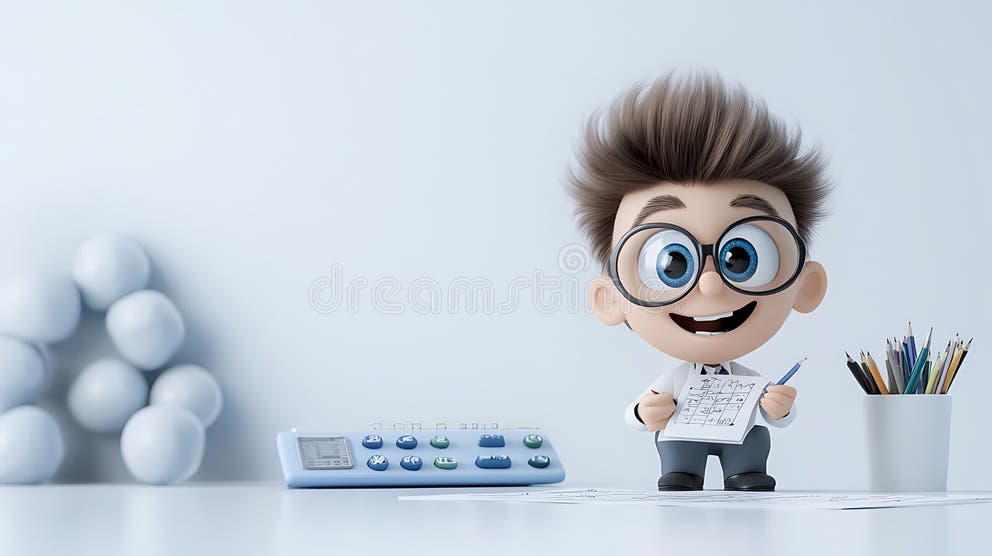 Cute 3D Character of a Mathematician Solving Equations Stock ...