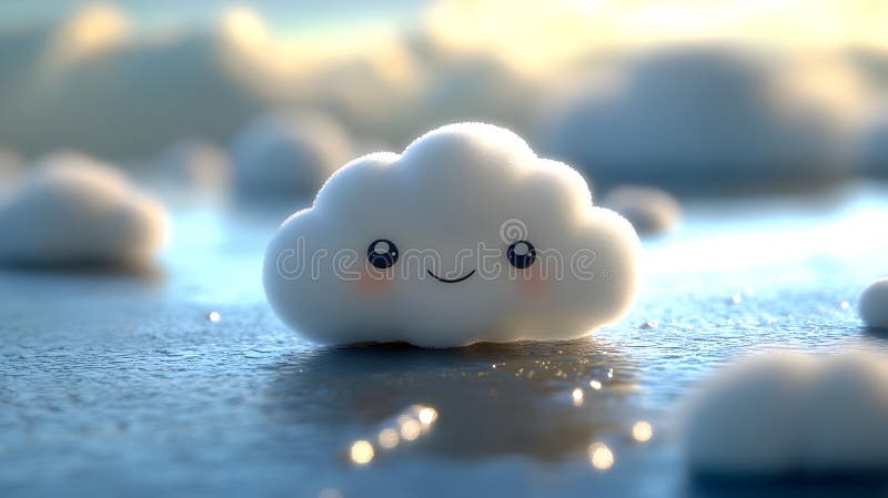 Cute 3D Cloud Illustration, Happy Cartoon Weather Stock Illustration ...