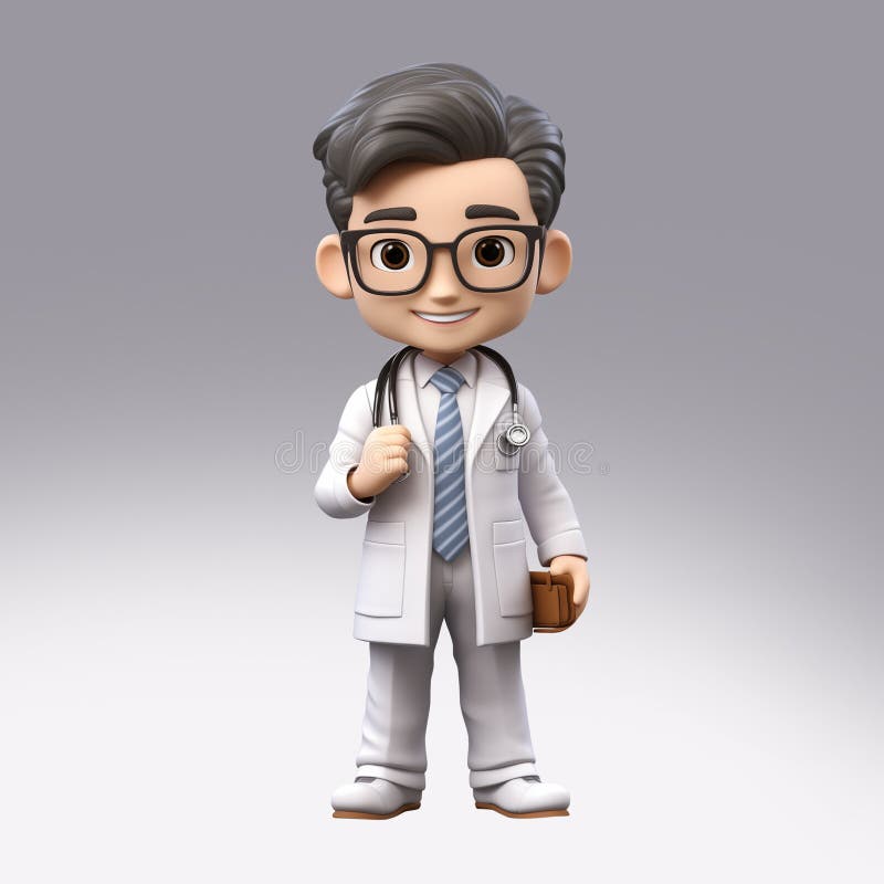 Cute 3D Doctor Character in a White Coat Stock Illustration ...