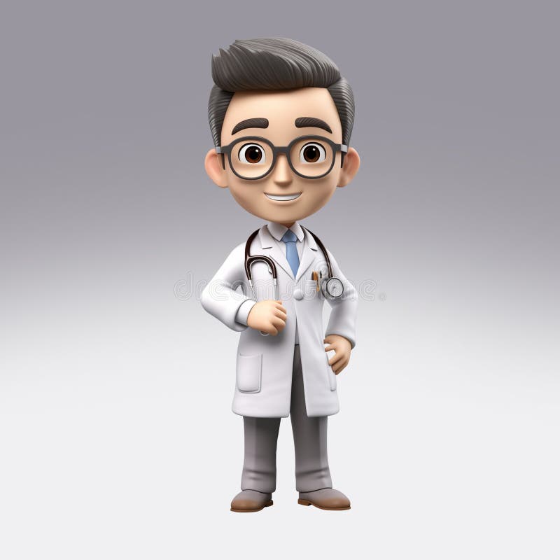 Cute 3D Doctor Character in a White Coat Stock Illustration ...