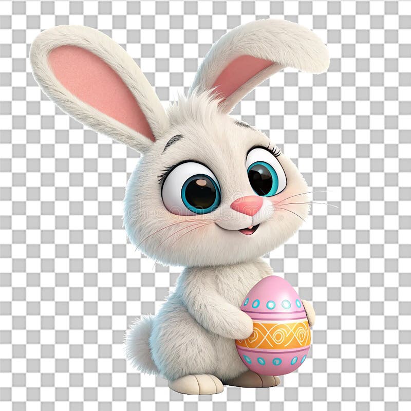 Cute 3D Easter Bunny on Transparent Background Stock Illustration ...