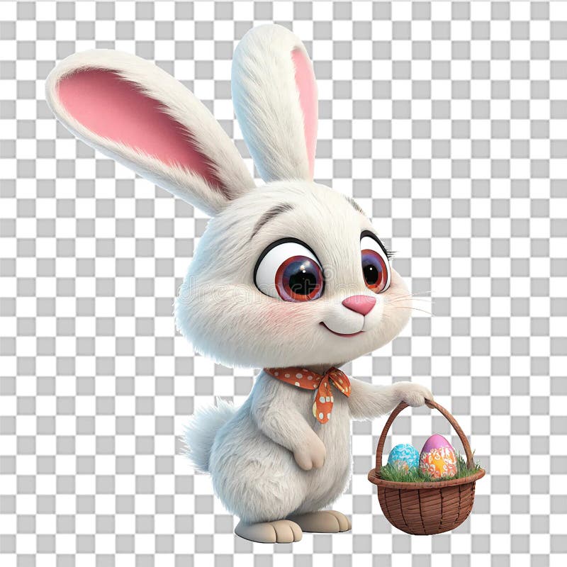 Cute 3D Easter Bunny on Transparent Background Stock Illustration ...