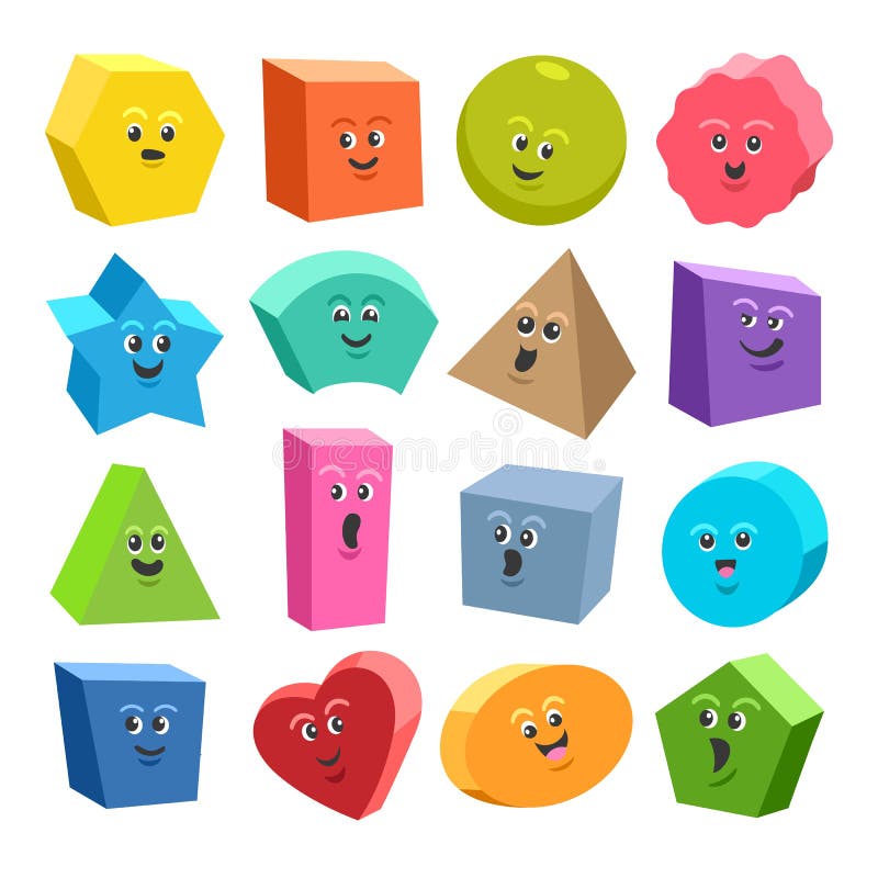 Cute 3d Geometric Shape Characters Stock Vector - Illustration of ...
