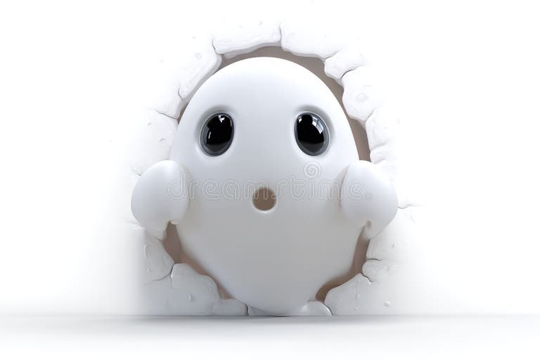 Cute 3D Ghost Peeking through Wall with Surprised Expression Stock ...