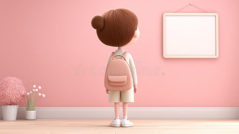 Cute 3D Girl Student Ready for School Viewing Blank Frame Stock ...