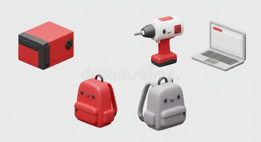 Cute 3D Objects Collection stock illustration. Illustration of school - 375955373