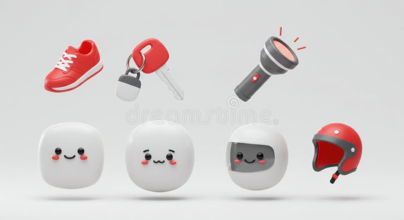Cute 3D Objects Floating stock illustration. Illustration of finger ...