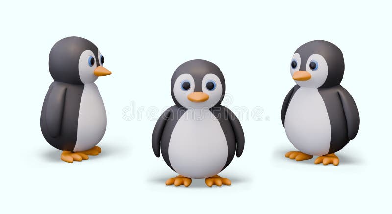 Cute 3D Penguin, Front View and Different Sides. Vector Bird in ...