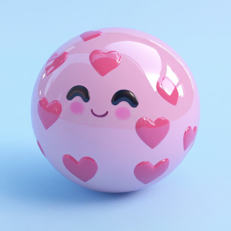 Cute 3D Pink Sphere Character with Heart, Eyes and Romantic Expression ...